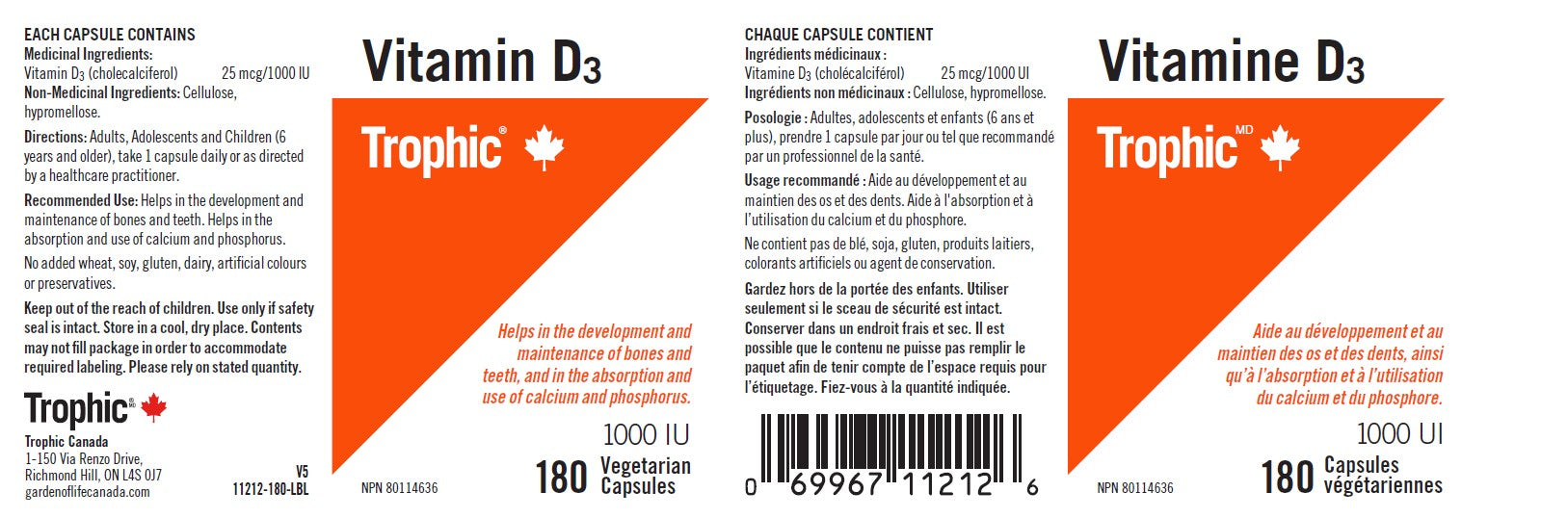 Vitamin D3 1000 IU - 180 Capsules | Trophic | Free Ship $75 – Garden of ...